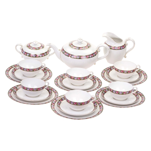 ROSENTHAL BALMORAL RÓŻANA BORDIURA SERWIS DO HERBATY 6 OSÓB Retro-bibelot