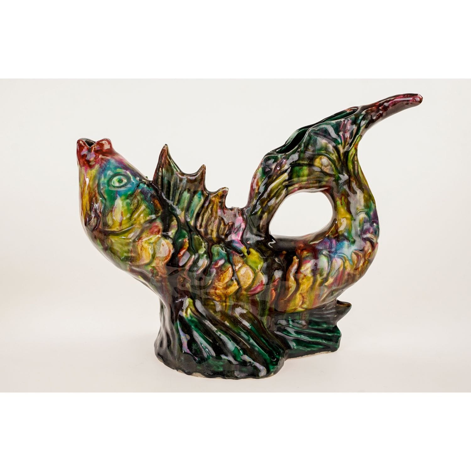 CERAMICZNA BARWNA RYBA WAZON FIGURALNY Retro-bibelot