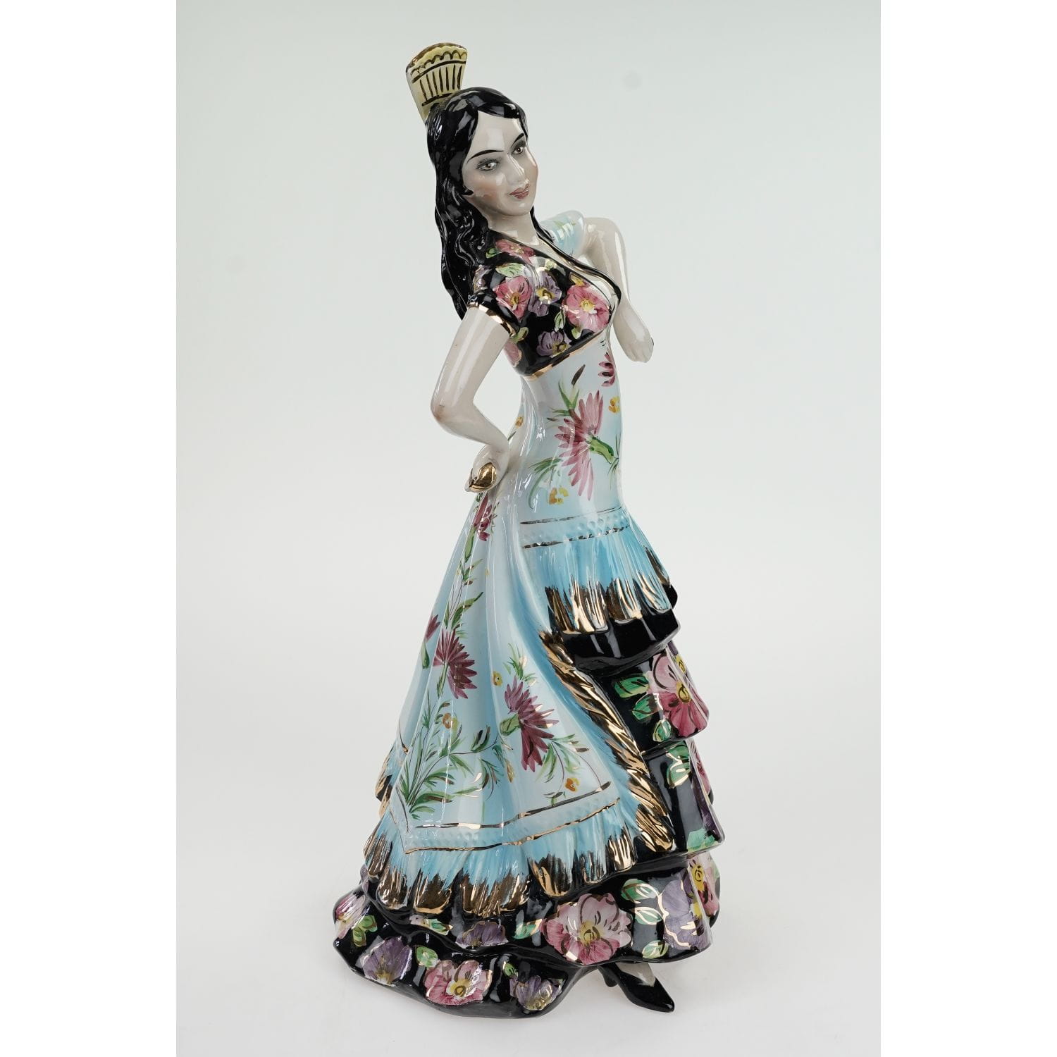 DUŻA PIĘKNA RĘCZNIE MALOWANA FIGURA TANCERKI FLAMENCO Retro-bibelot