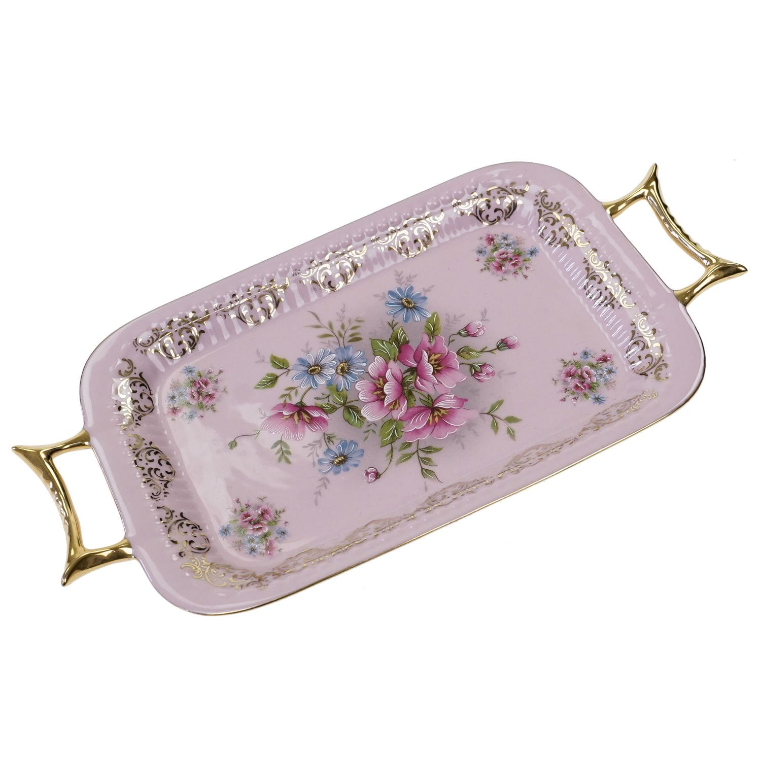 UPAK CARLSBAD ŚLICZNA PATERKA TACKA Z USZKAMI Z RÓŻOWEJ PORCELANY Retro ...