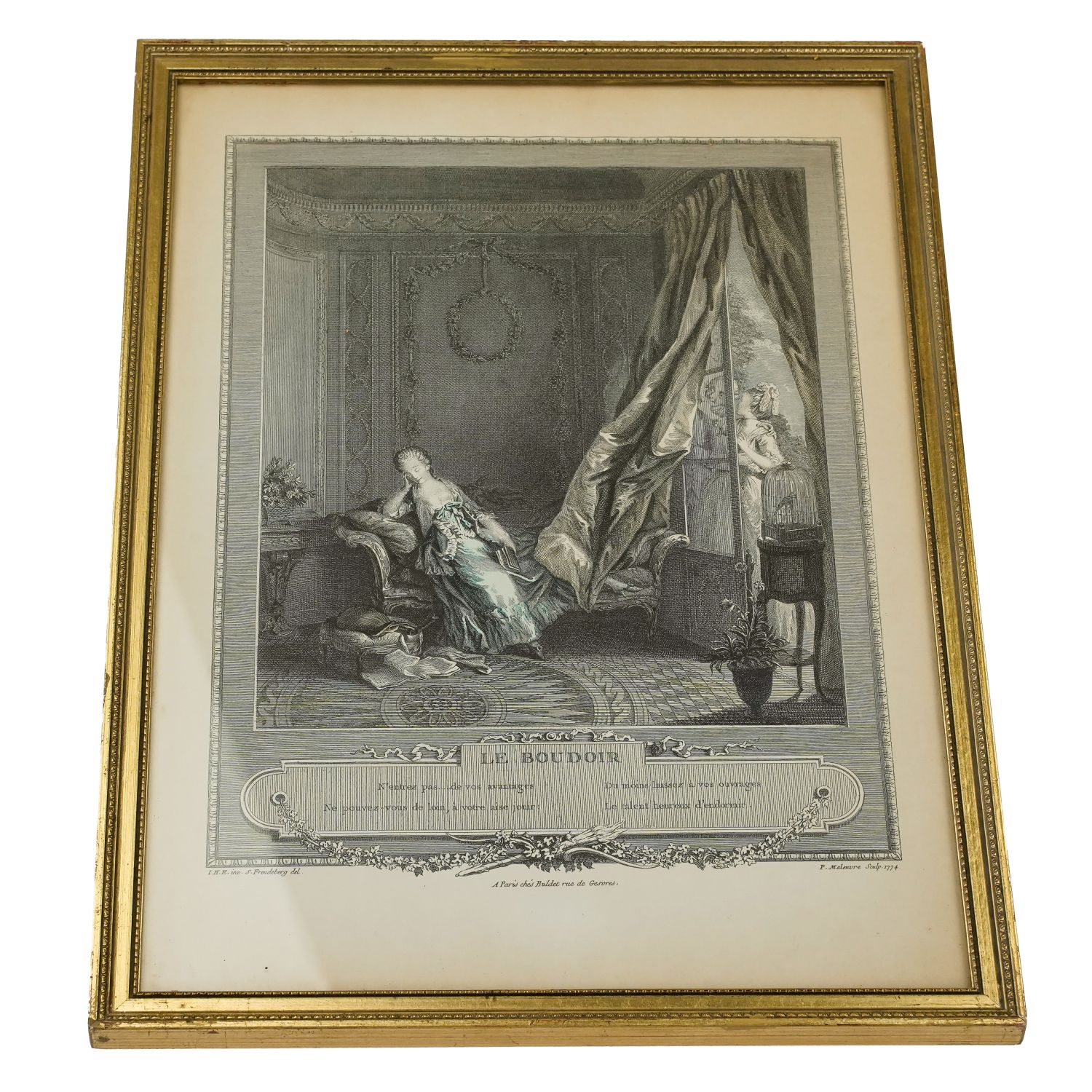 STARA FRANCUSKA LITOGRAFIA LE BOUDOIR PIERRE MALEUVRE W RAMIE ZA SZKŁEM ...